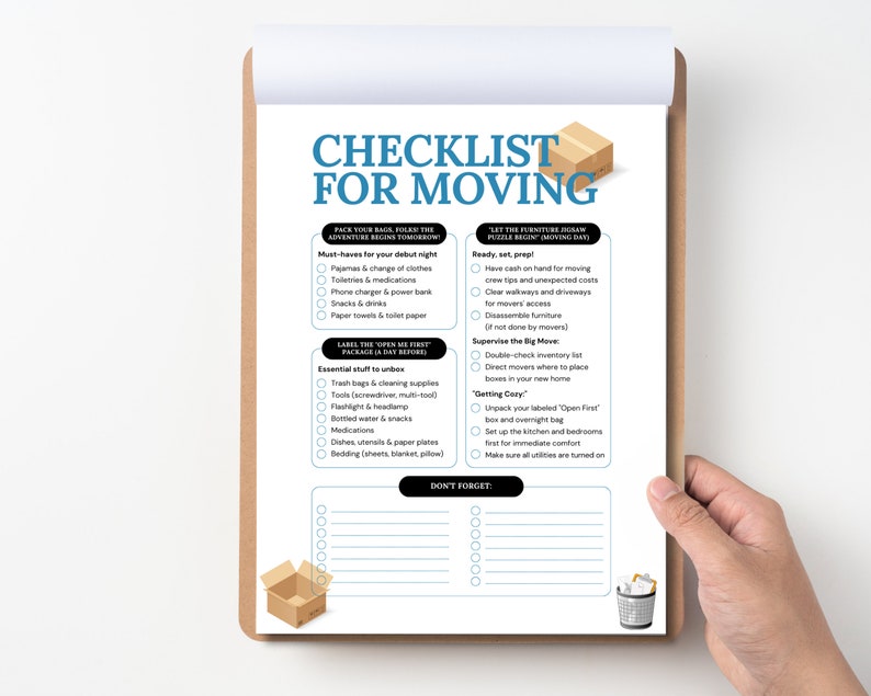 Comprehensive Moving Checklist | Printable Moving Planner ...