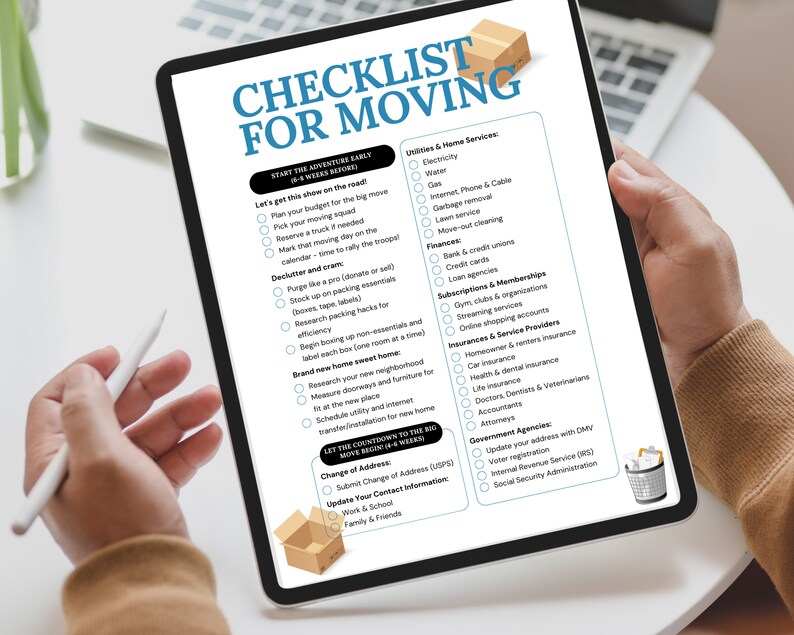 Comprehensive Moving Checklist | Printable Moving Planner ...