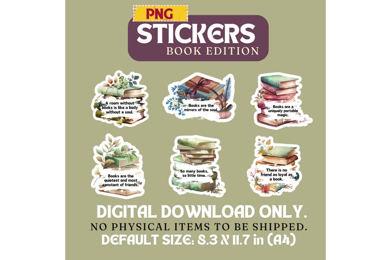Cute Books Printable Stickers Png, Inspirational Sticker Png, Print and ...