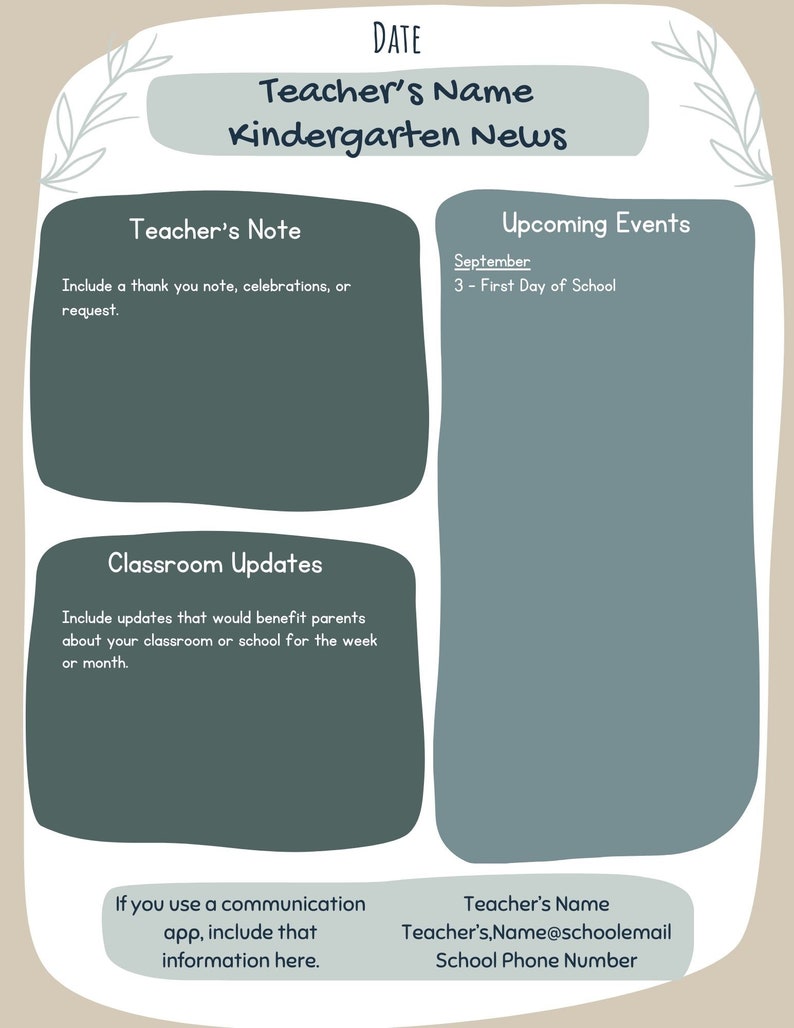 Kindergarten Newsletter Template - Etsy