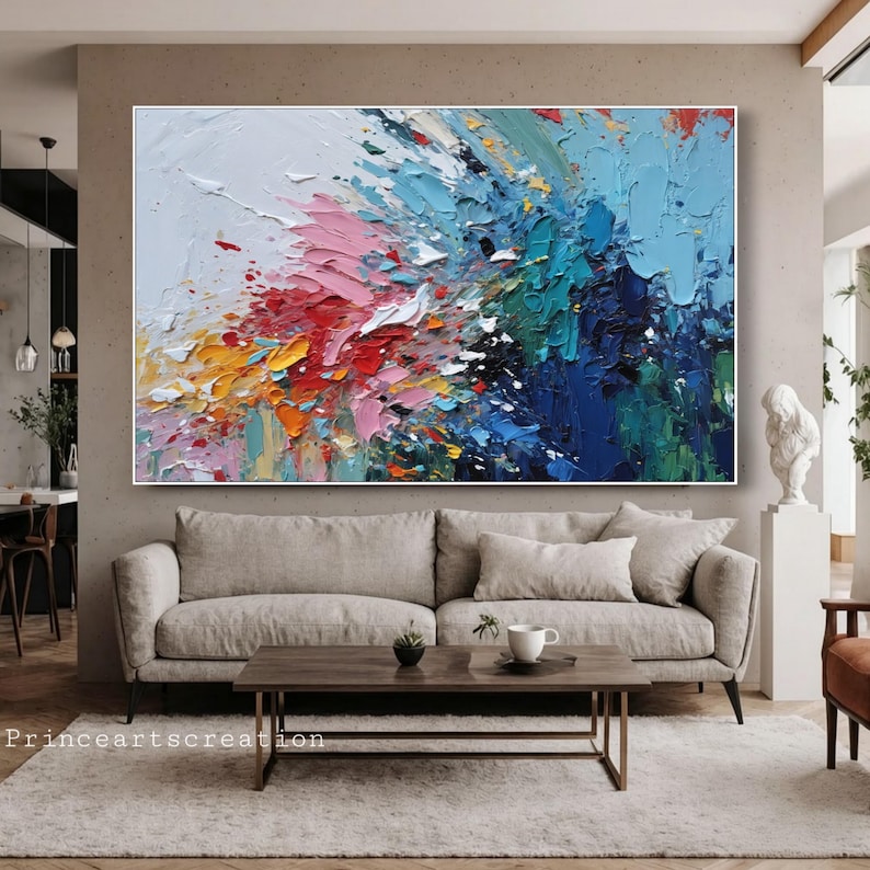 Colorful Textured Abstract Painting, Original Large Wall Art, Modern ...