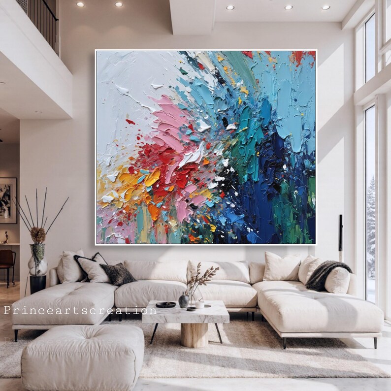 Colorful Textured Abstract Painting, Original Large Wall Art, Modern ...