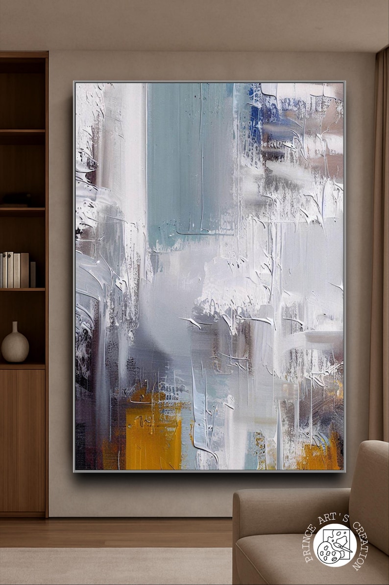 Buy Luxury Neutral Abstract Painting, Textured White Grey & Ochre Wall ...