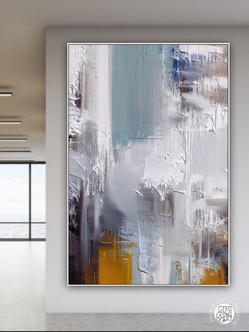 Buy Luxury Neutral Abstract Painting, Textured White Grey & Ochre Wall ...