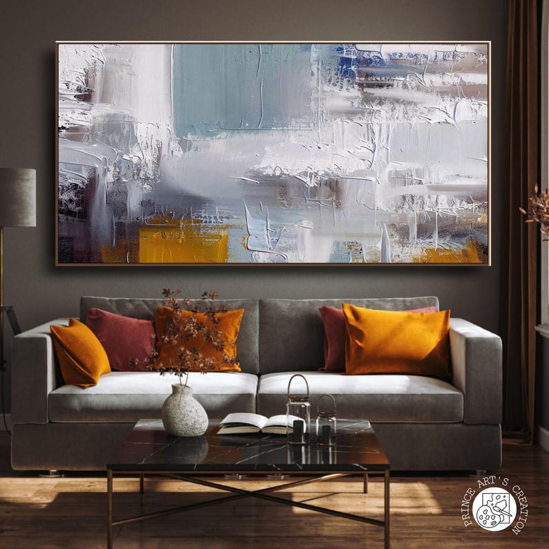 Buy Luxury Neutral Abstract Painting, Textured White Grey & Ochre Wall ...