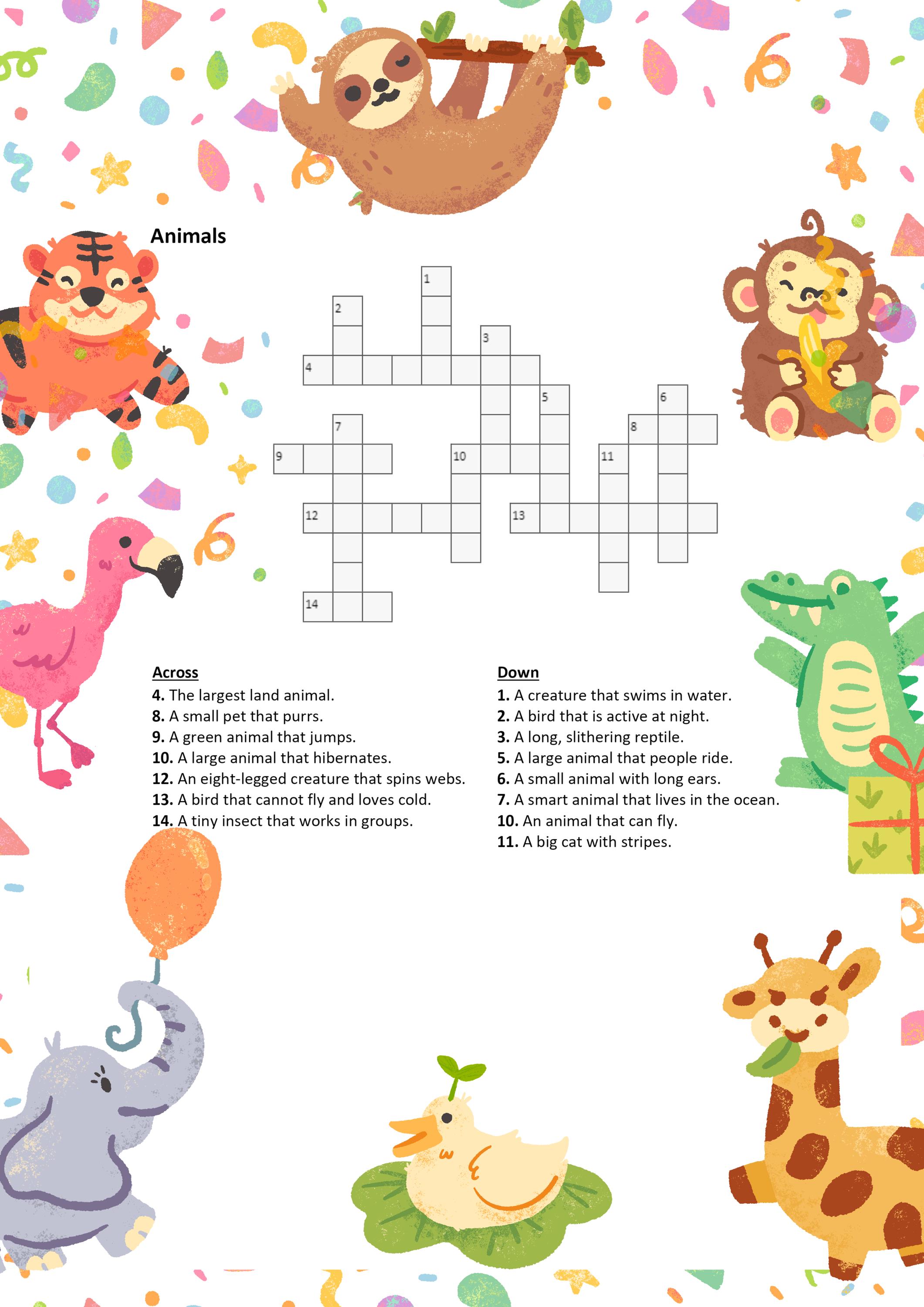 Crossword Puzzle for Kids Printable Crossword Puzzles Brain Teasers for ...