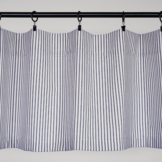 Ticking Stripe Valance Dark Blue and Cream Ticking - Etsy