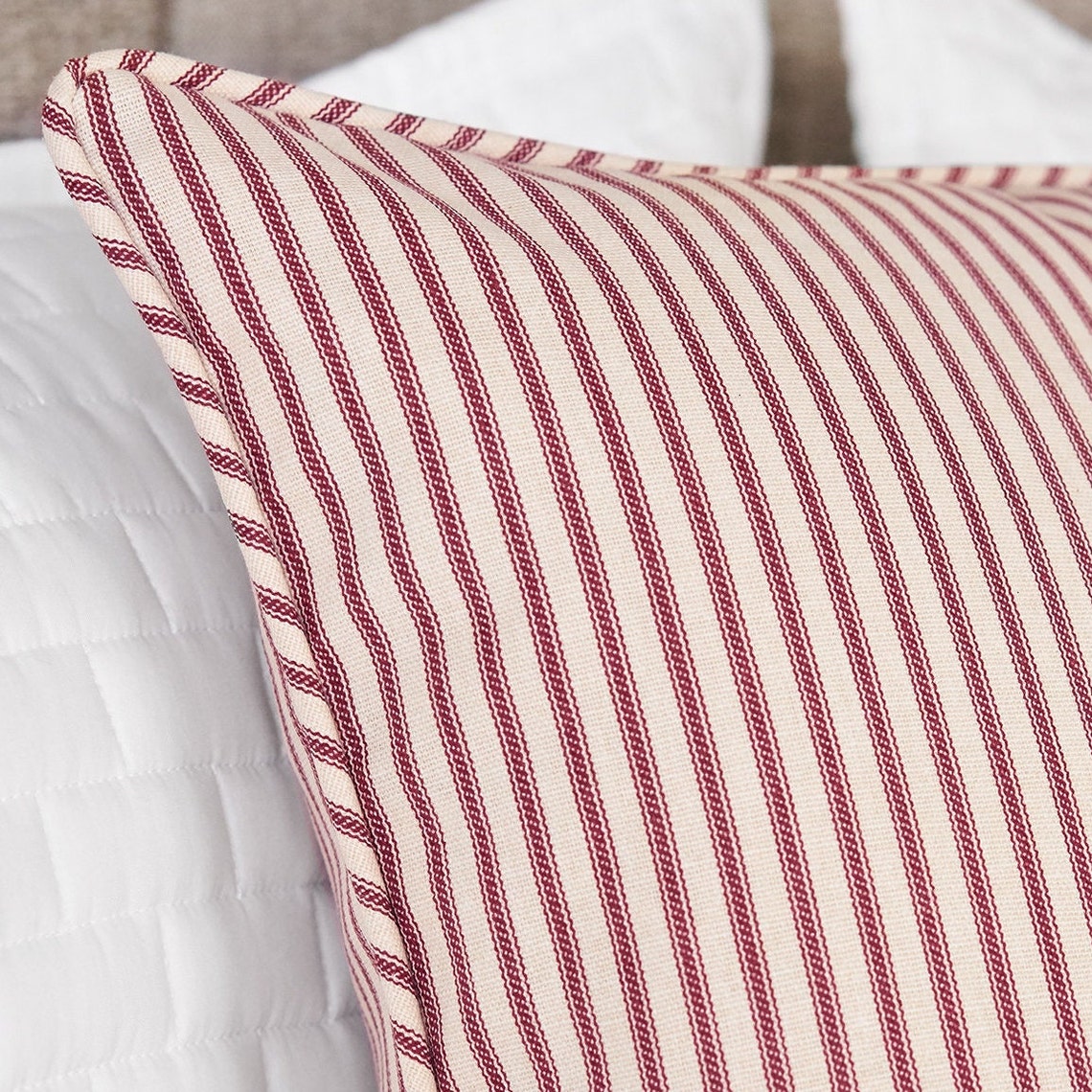 Red Ticking Stripe Throw Pillow Cover 18x18 - Etsy