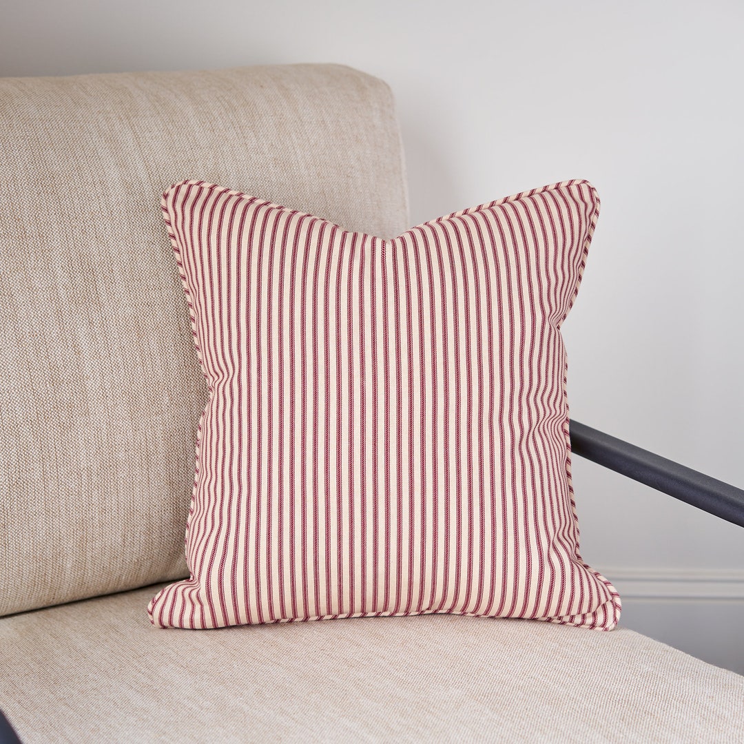 Red Ticking Stripe Pillow Cover: 100% Cotton, Made in USA - Etsy