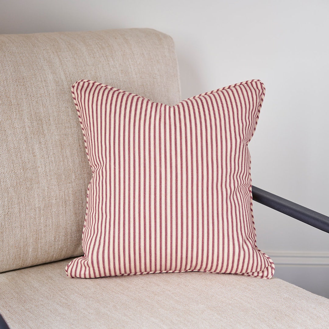 Red Ticking Stripe Throw Pillow Cover 18x18 - Etsy
