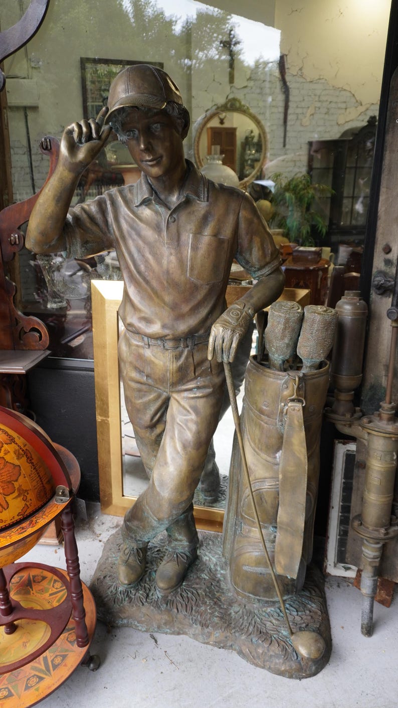 Antique Bronze Golfer Statue - Etsy