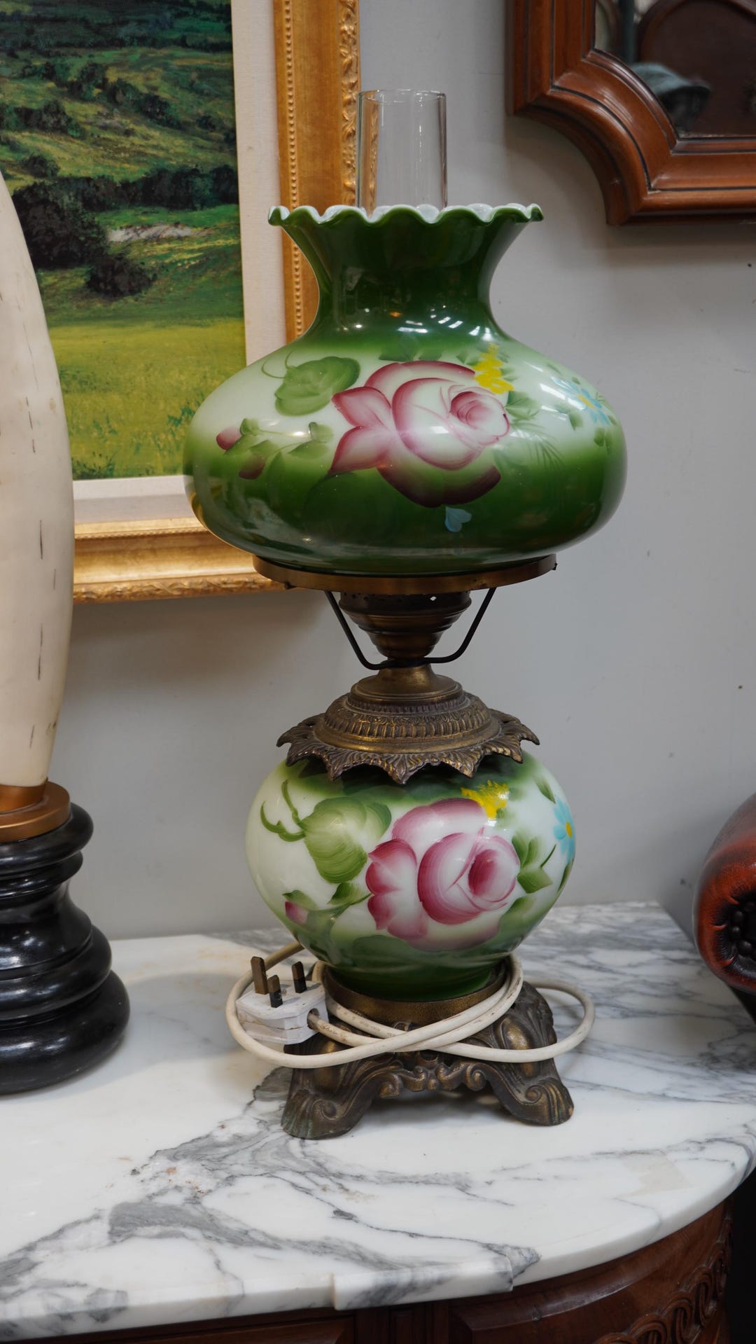 Vintage Hand-painted Electric Oil Lamp - Etsy