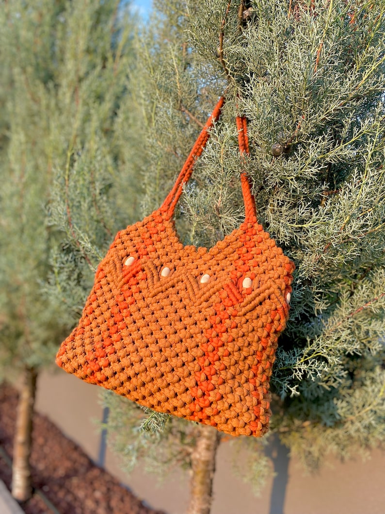 Macrame Bag , Handmade Macrame Bag, Orange Macrame Bag - Etsy