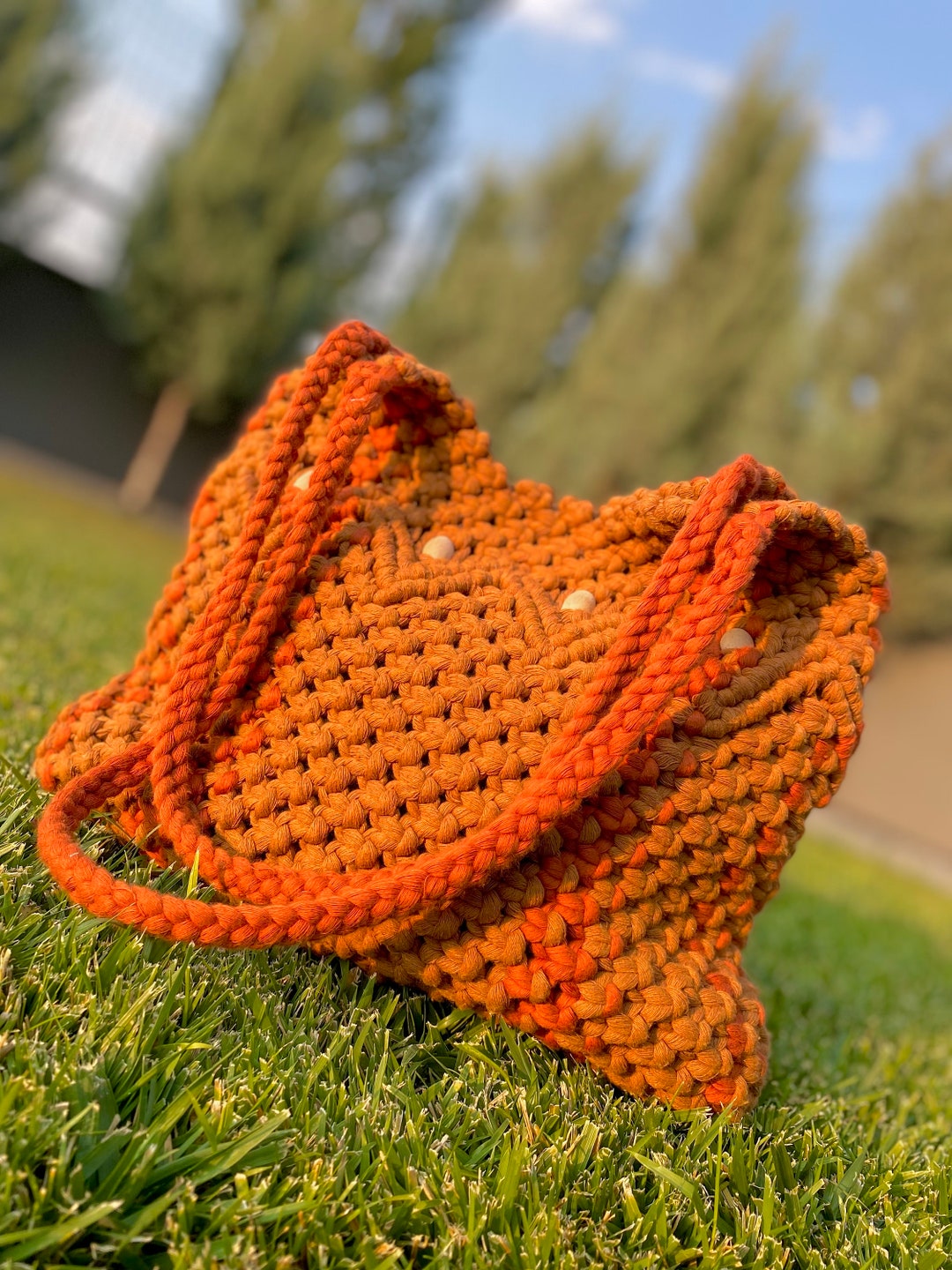 Macrame Bag , Handmade Macrame Bag, Orange Macrame Bag - Etsy