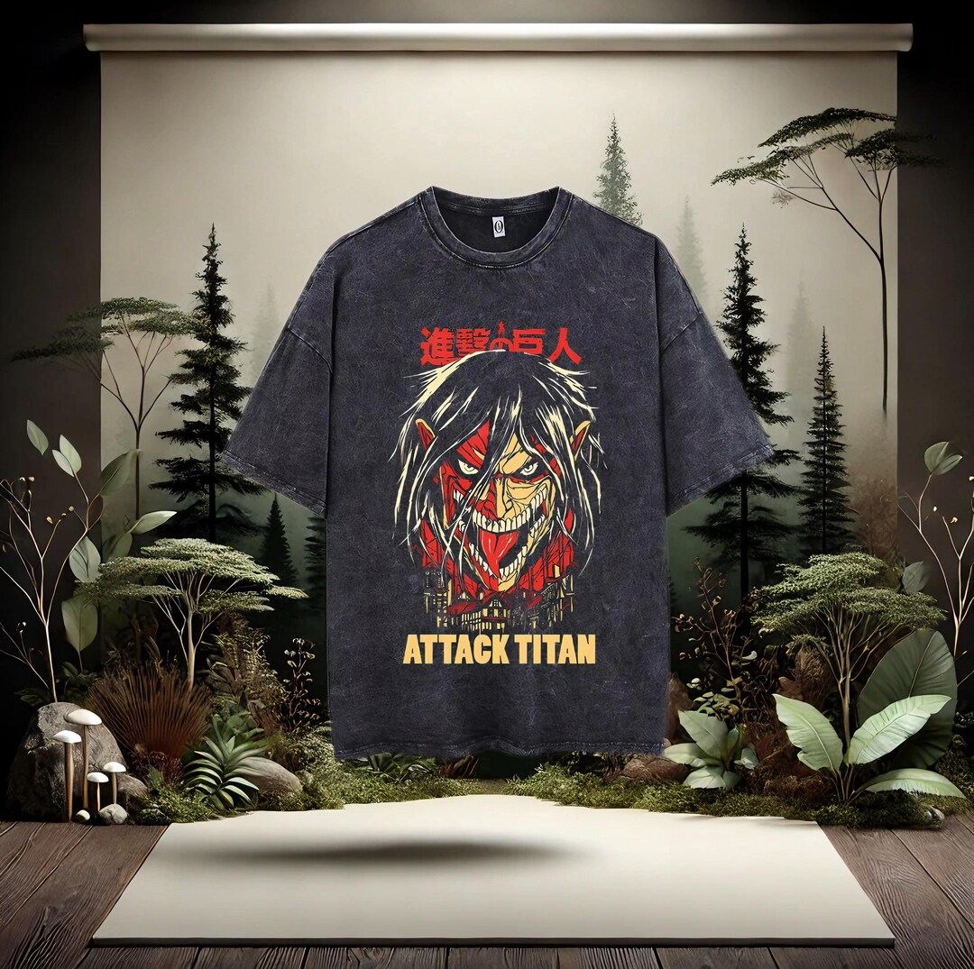 AOT Vintage Titan Anime-inspired Graphic Tee - Retro Washed Anime ...