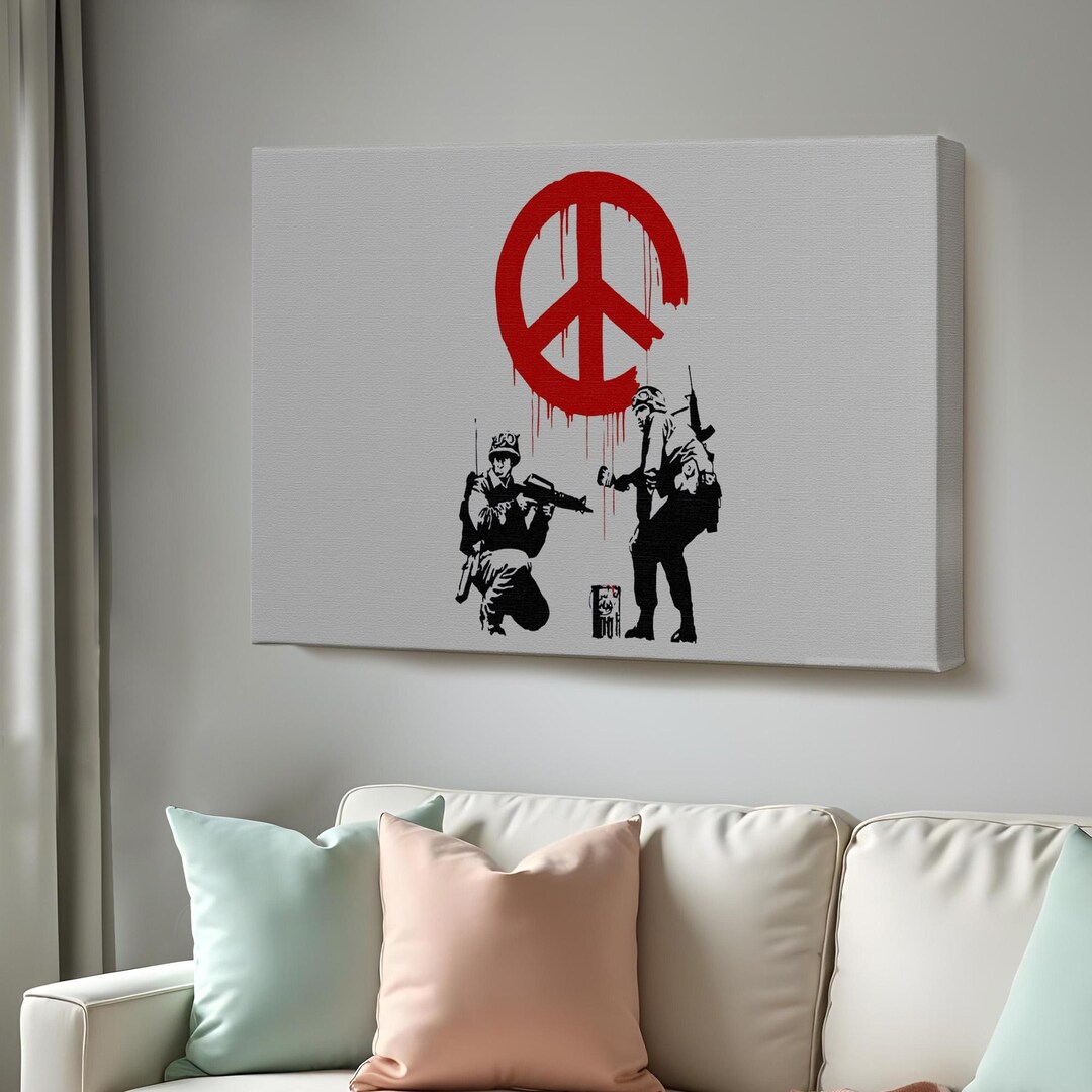 Banksy, Soldiers Making Peace Sign Canvas Painting, Framed Canvas Wall ...
