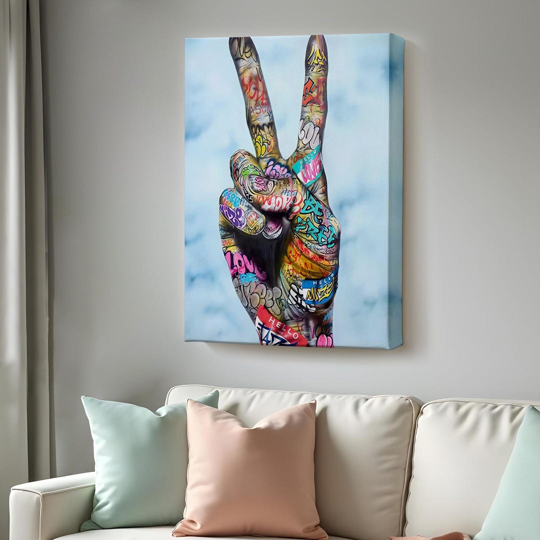 Canvas Print Graffiti Victory Sign Banksy Wall Art, Graffiti Street Art ...