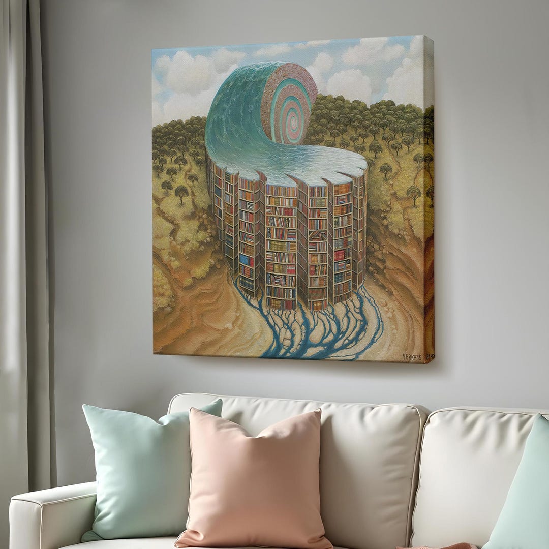 Surreal Library Poster, Study Room Gift Canvas Print, Surreal Canvas ...