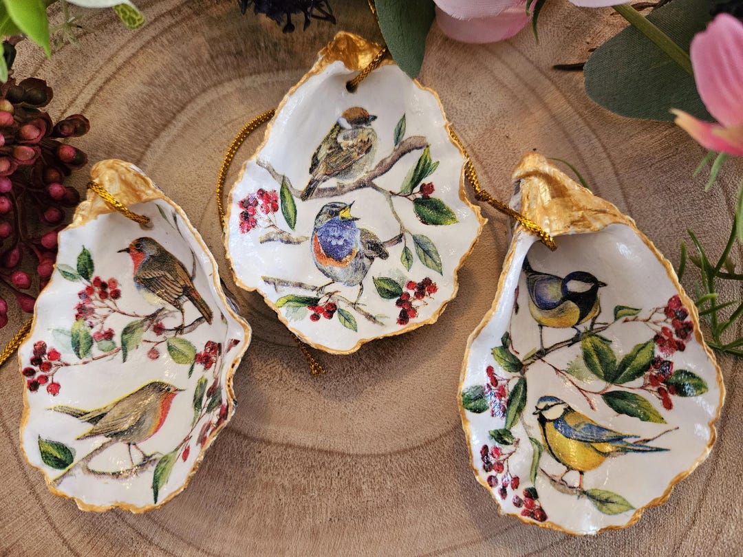 Handcrafted Oyster Shells Set of 3 Beautifully Decorated Oyster Shells ...