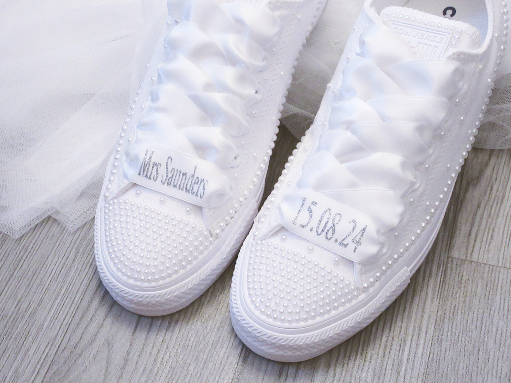 Personalized Wedding Trainer Ribbon Laces: Bride Converse Shoe Laces ...