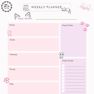 Cat Weekly Planner, Pet Weekly Planner, Cat Weekly Planner PDF, Pet ...