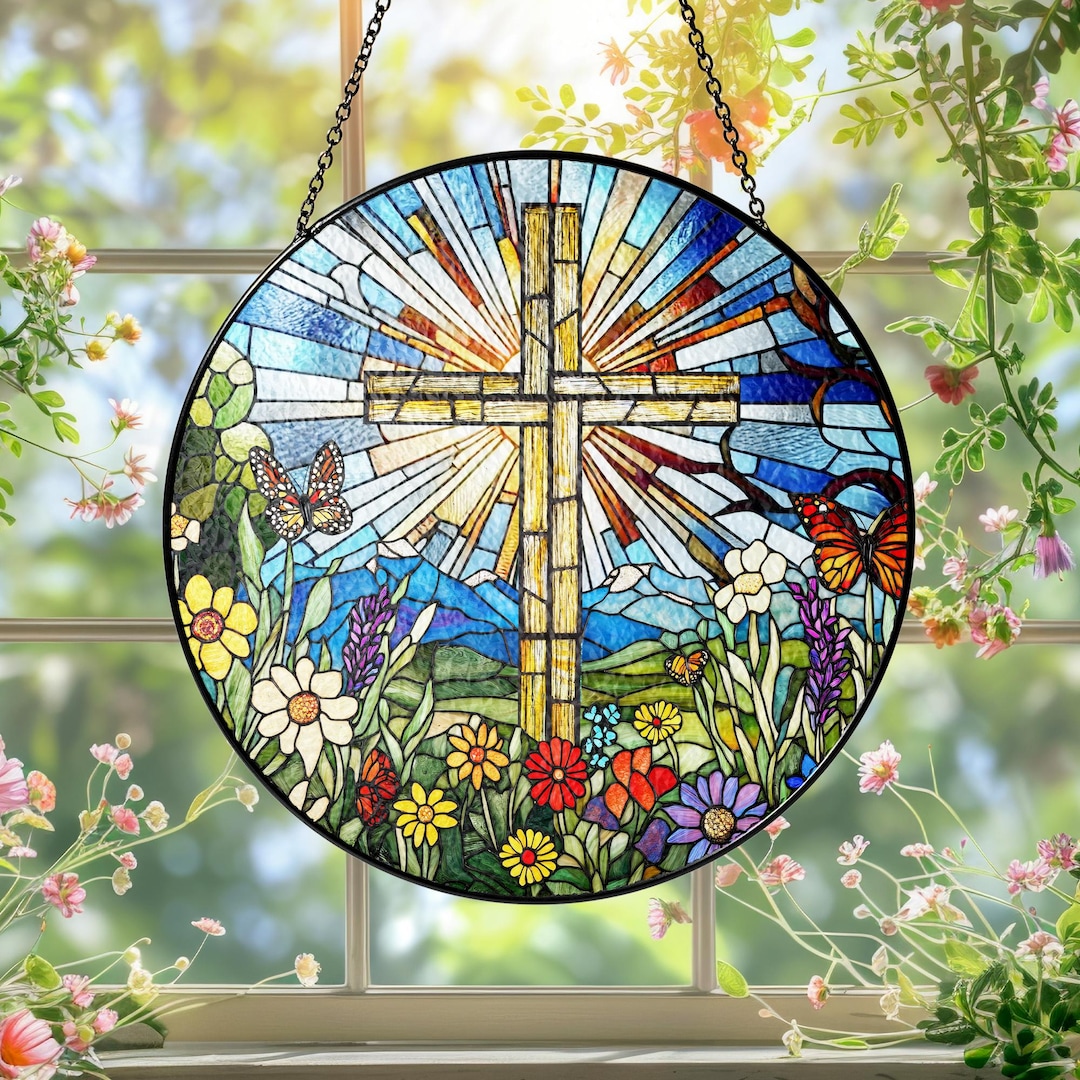 Christian Cross Suncatcher | Christian Floral Window Decor, Crytal ...