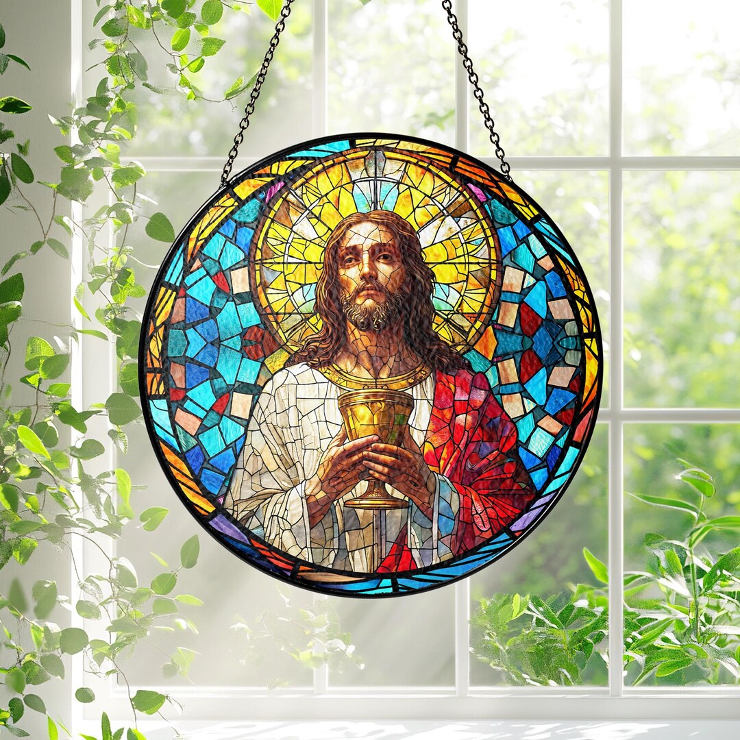 Stained Glass Jesus Christ Suncatcher, Christian Glass Windows Hanging ...
