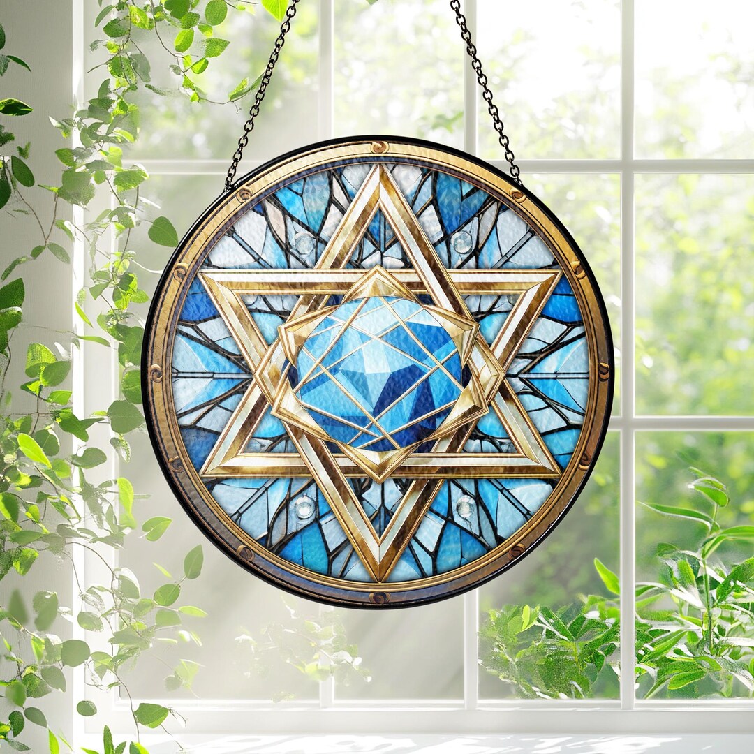 Jewish Star of David Stained Glass, Hanukkah Decor, Jewish Suncatcher ...