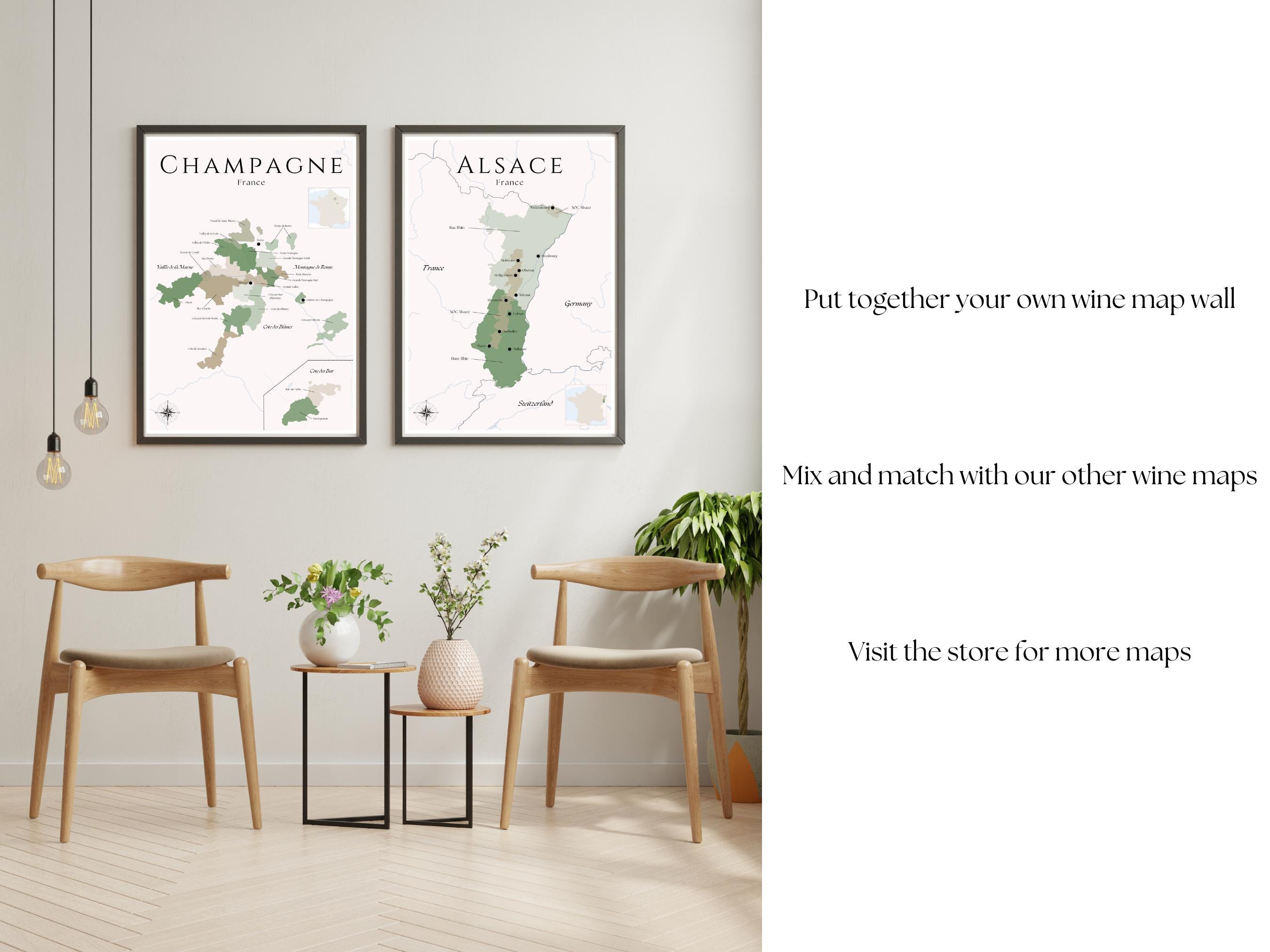 Champagne Wine Map (physical Print, Unframed): Elegant Wall Art & Wine ...