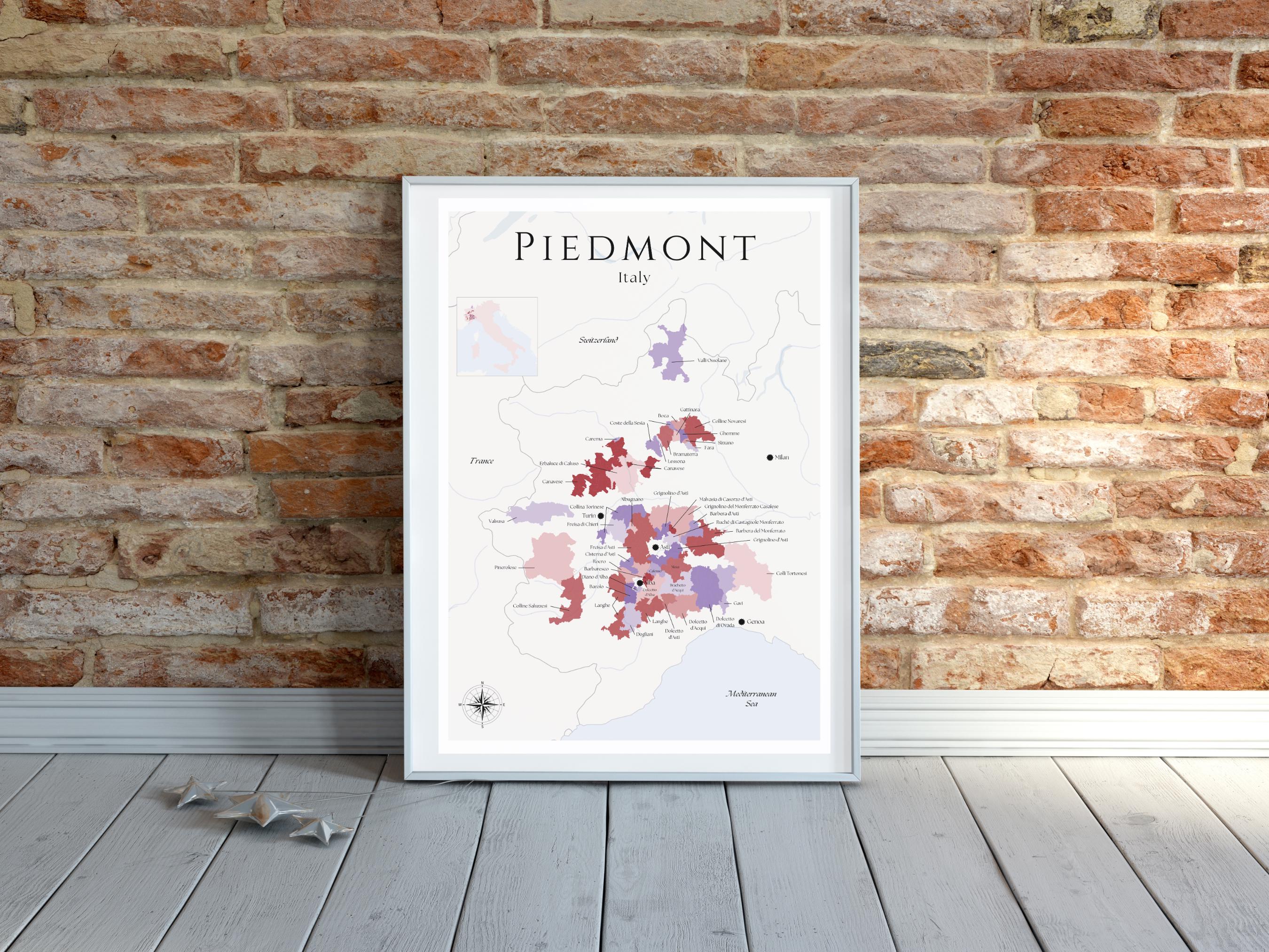 Piedmont Wine Map (physical Print, Unframed): Elegant Wall Art & Wine ...