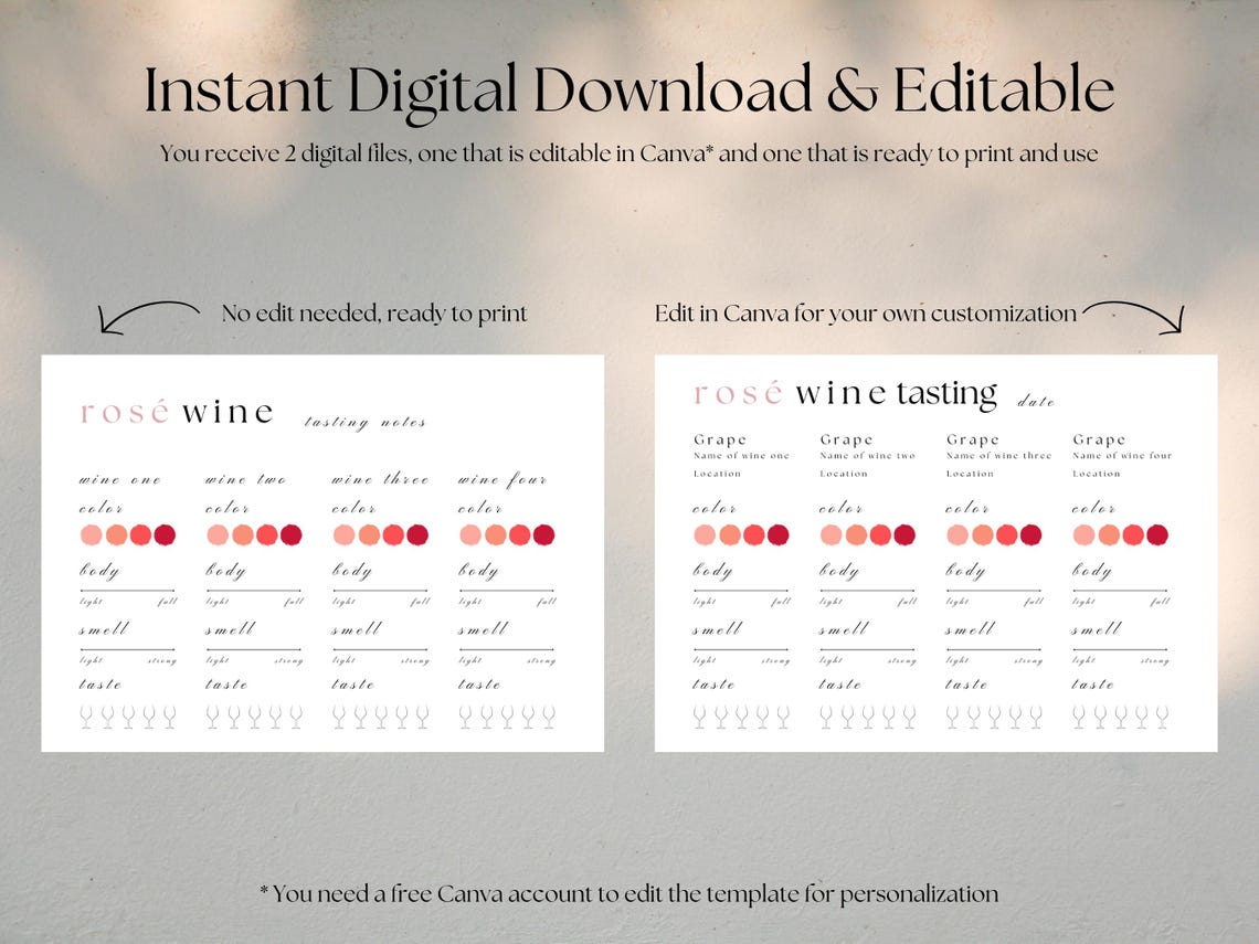 Editable and Customisable Rosé Wine Tasting Scorecard: Printable Note ...
