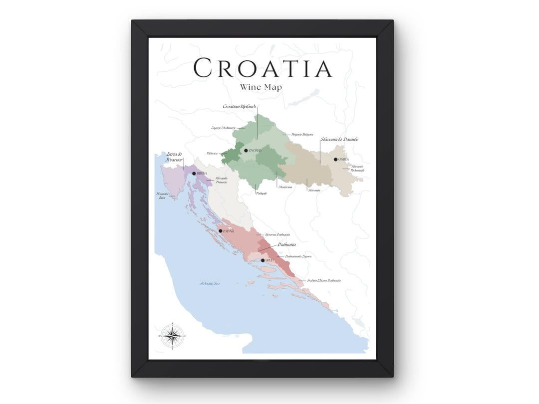 Croatia Wine Map: Explore the Vineyards of Croatia Elegant Wall Art ...