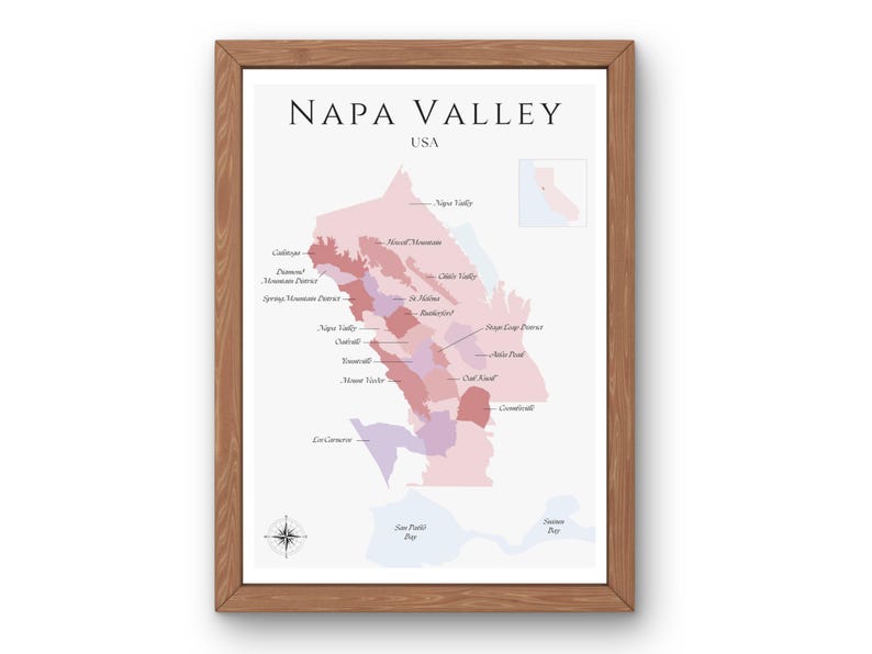 Napa Valley Wine Map (digital Product): Elegant Wall Art & Wine ...
