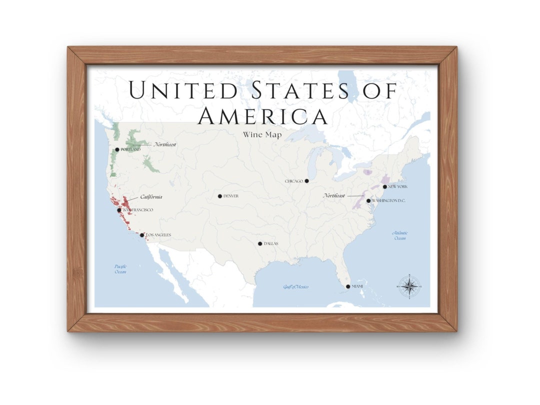 USA Wine Map: Explore the Vineyards of the USA Elegant Wall Art & Wine ...