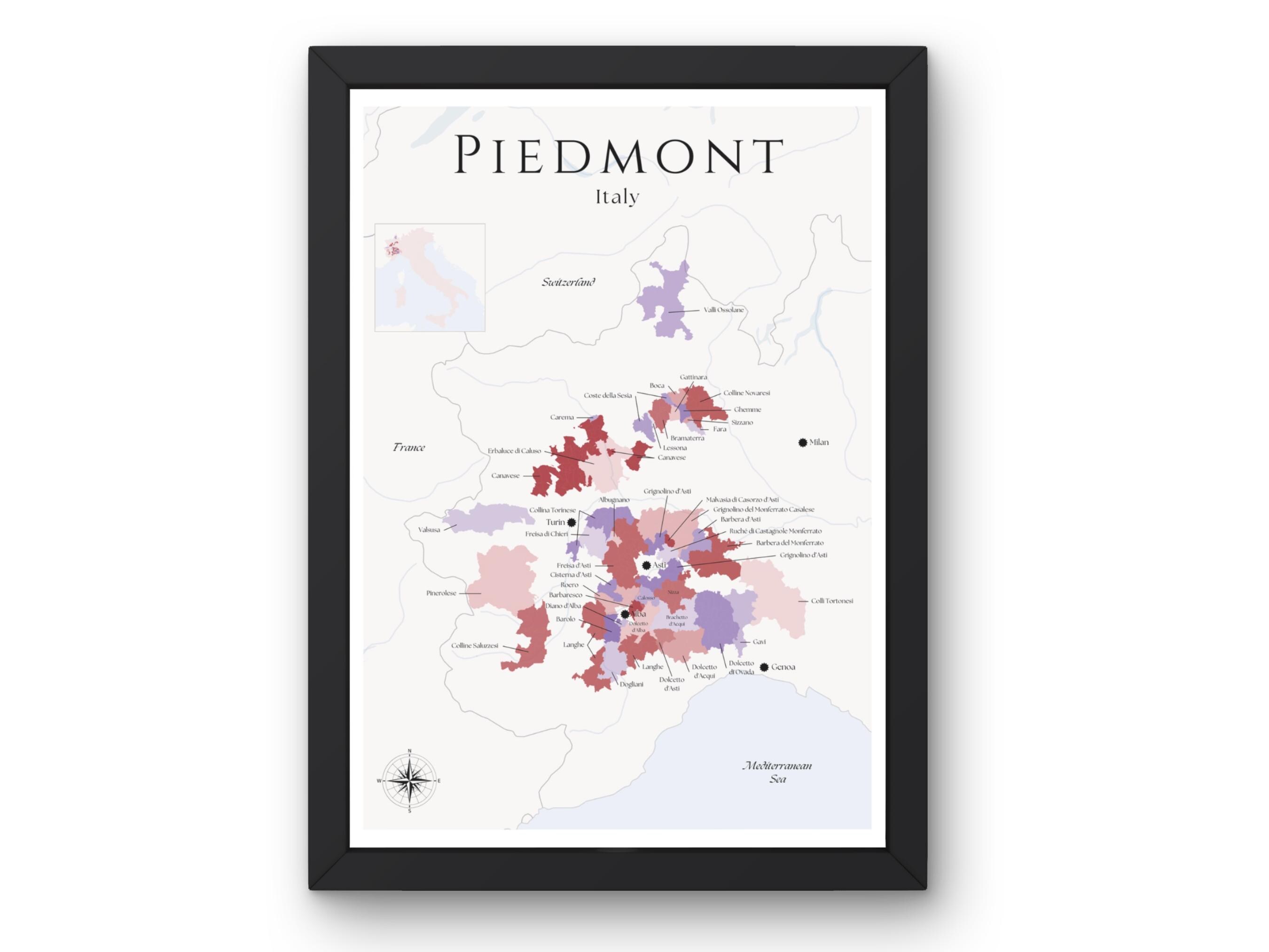 Piedmont Wine Map (physical Print, Unframed): Elegant Wall Art & Wine ...