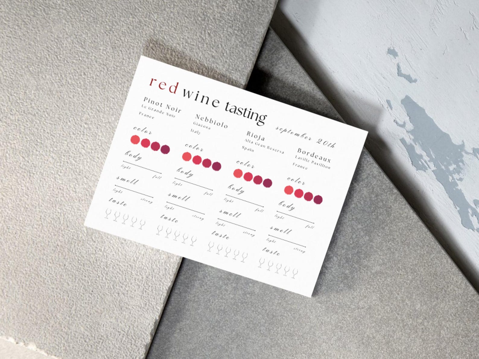 Editable and Customisable Red Wine Tasting Scorecard: Printable Note ...