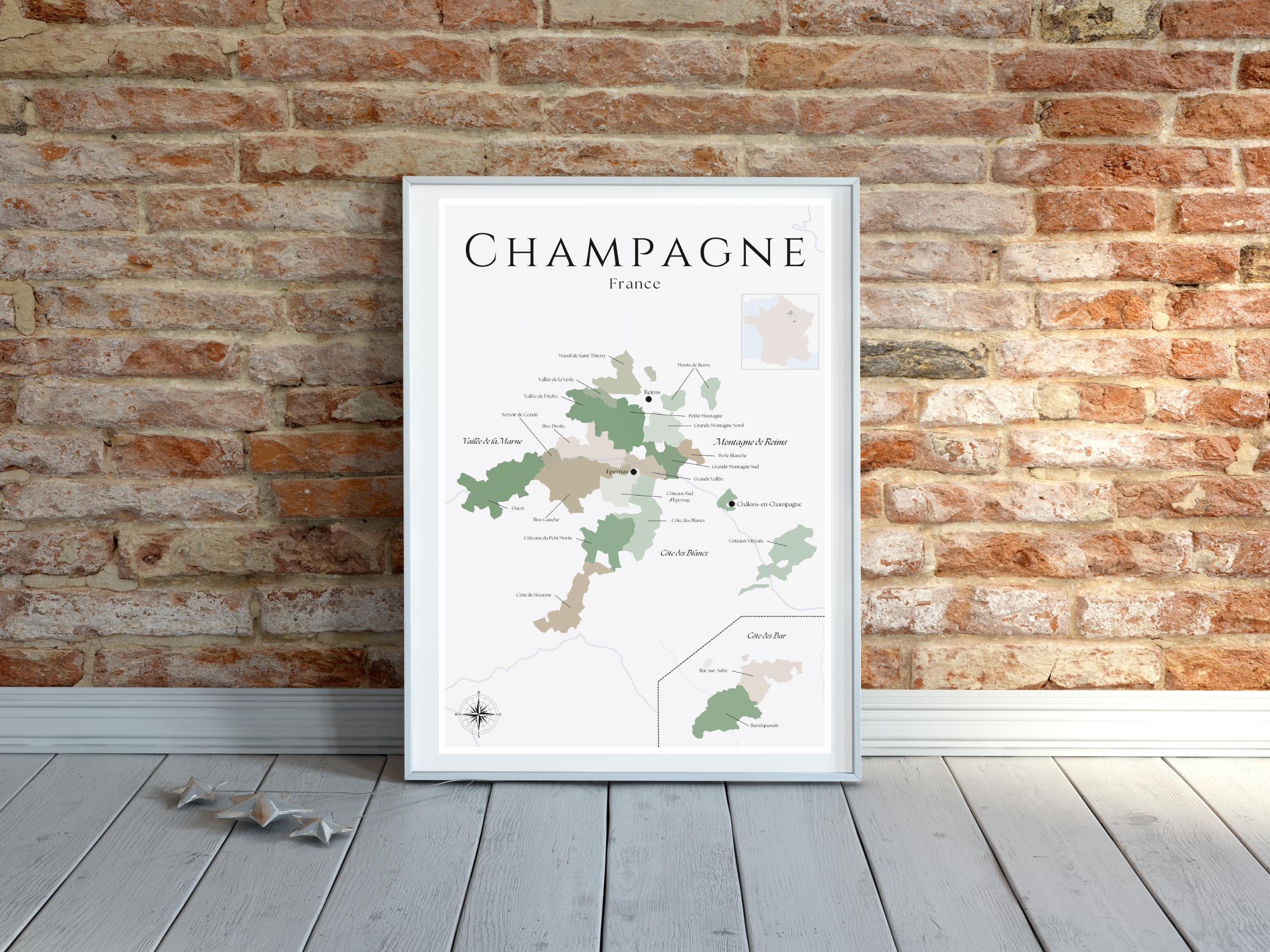 Champagne Wine Map (physical Print, Unframed): Elegant Wall Art & Wine ...