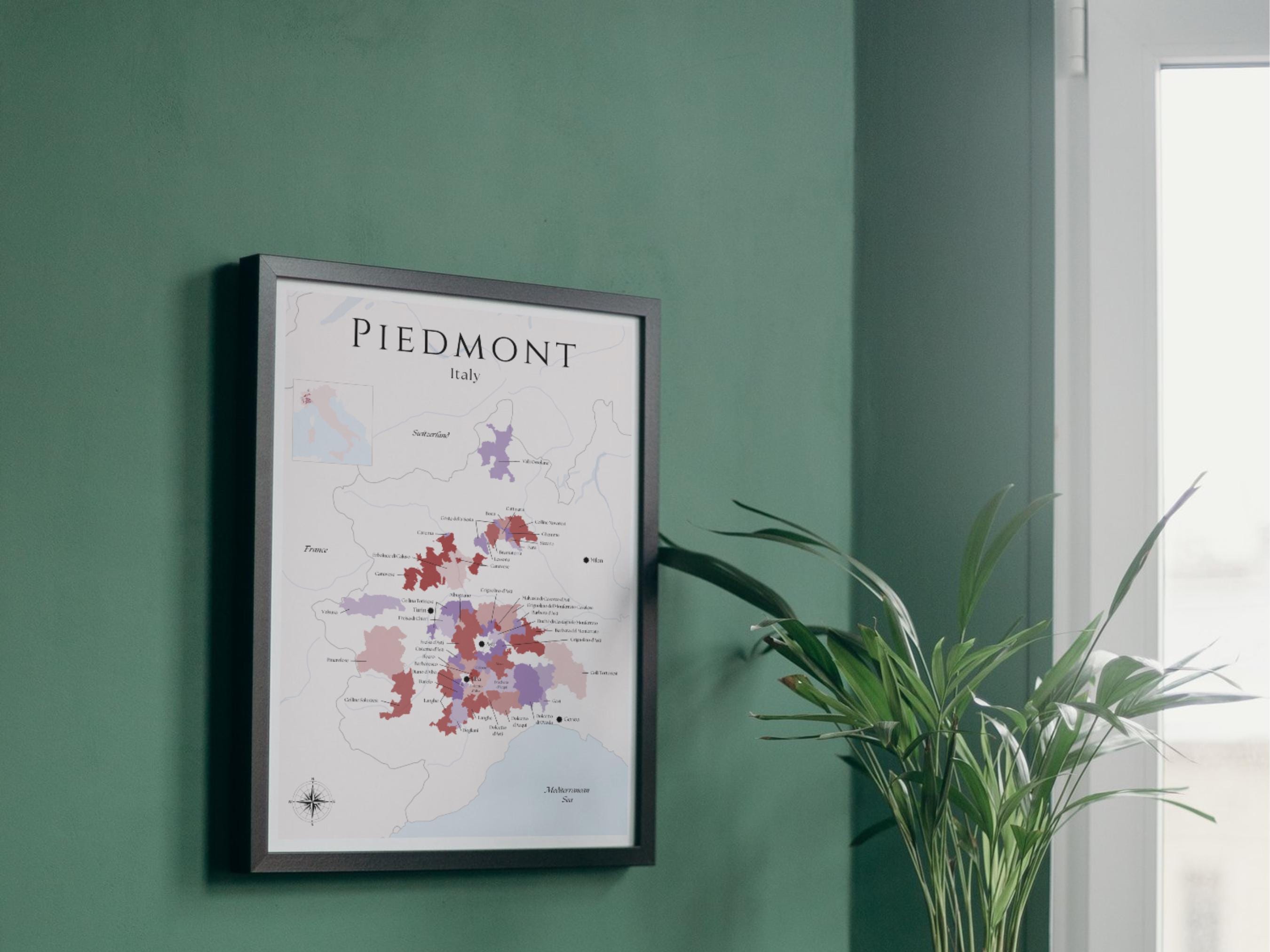 Piedmont Wine Map (physical Print, Unframed): Elegant Wall Art & Wine ...