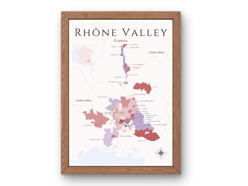 Rhône Valley Wine Map (digital Product): Elegant Wall Art & Wine ...