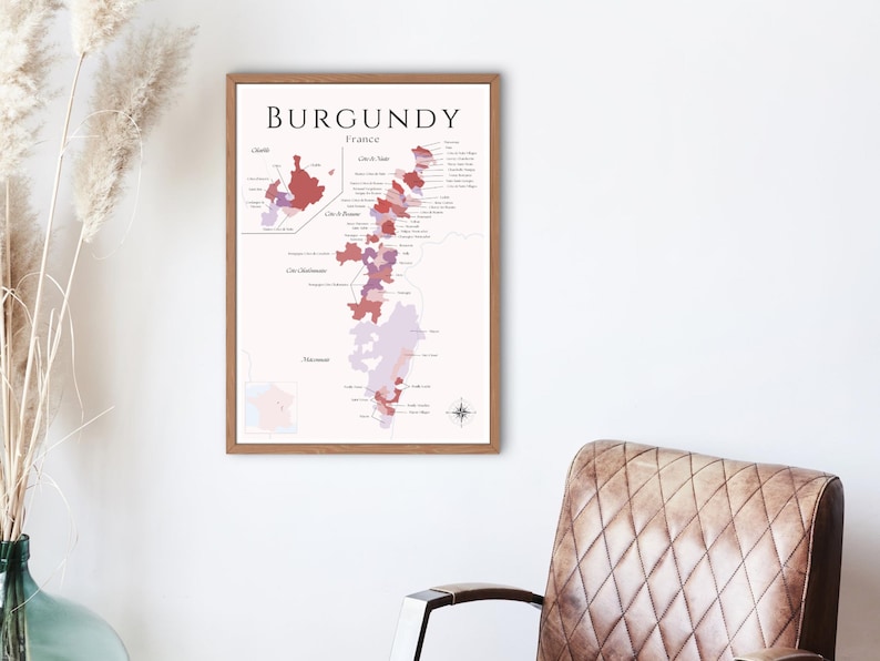 Burgundy Wine Map (digital Product): Elegant Wall Art & Wine Education ...