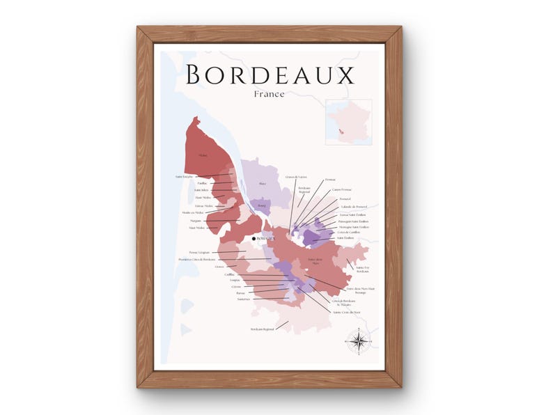 Bordeaux Wine Map (digital Product): Elegant Wall Art & Wine Education ...