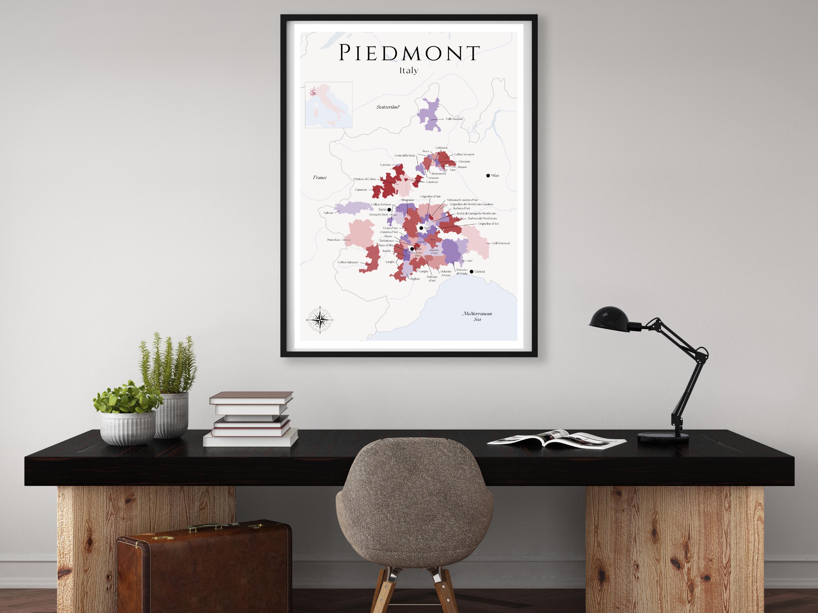 Piedmont Wine Map (physical Print, Unframed): Elegant Wall Art & Wine ...