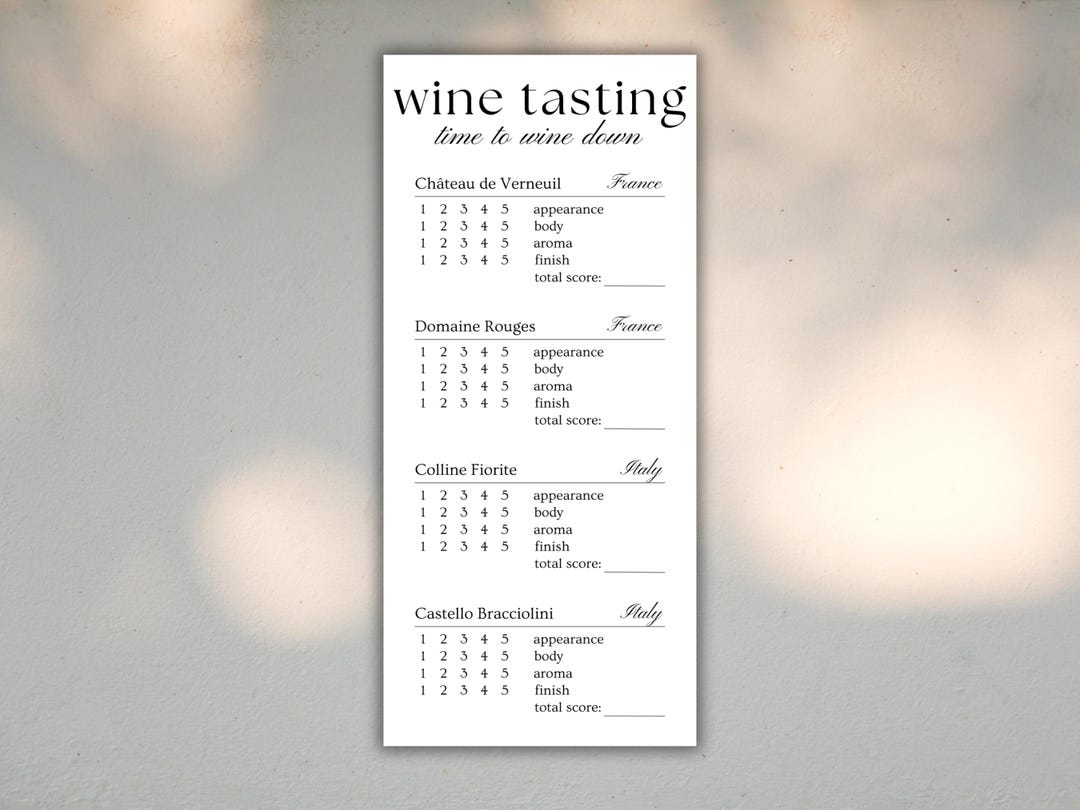 Customisable Wine Tasting Scorecard, Wine Tasting Printable, Wine ...