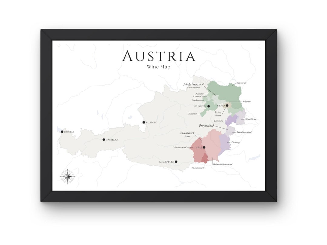 Austria Wine Map (physical Print, Unframed): Elegant Wall Art & Wine ...