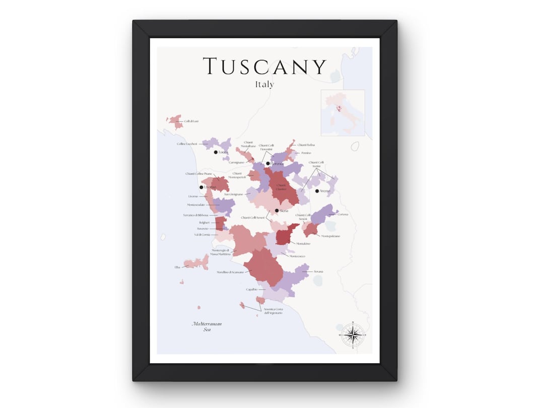 Tuscany Wine Map (physical Print, Unframed): Elegant Wall Art & Wine ...