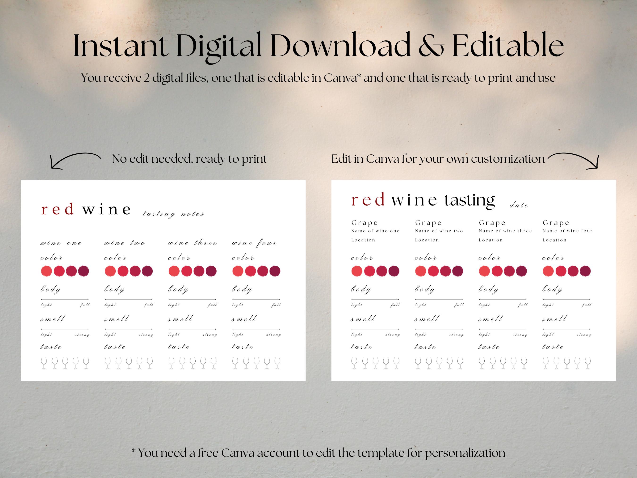 Editable and Customisable Red Wine Tasting Scorecard: Printable Note ...