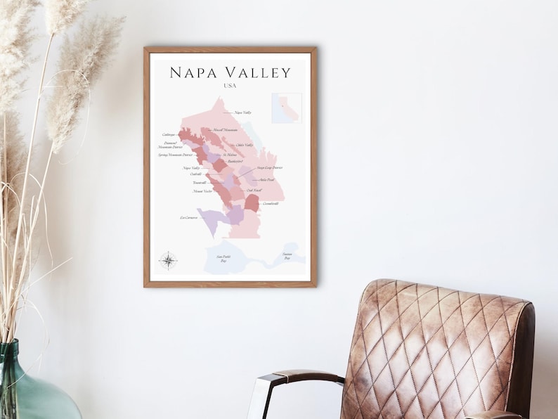 Napa Valley Wine Map (digital Product): Elegant Wall Art & Wine ...