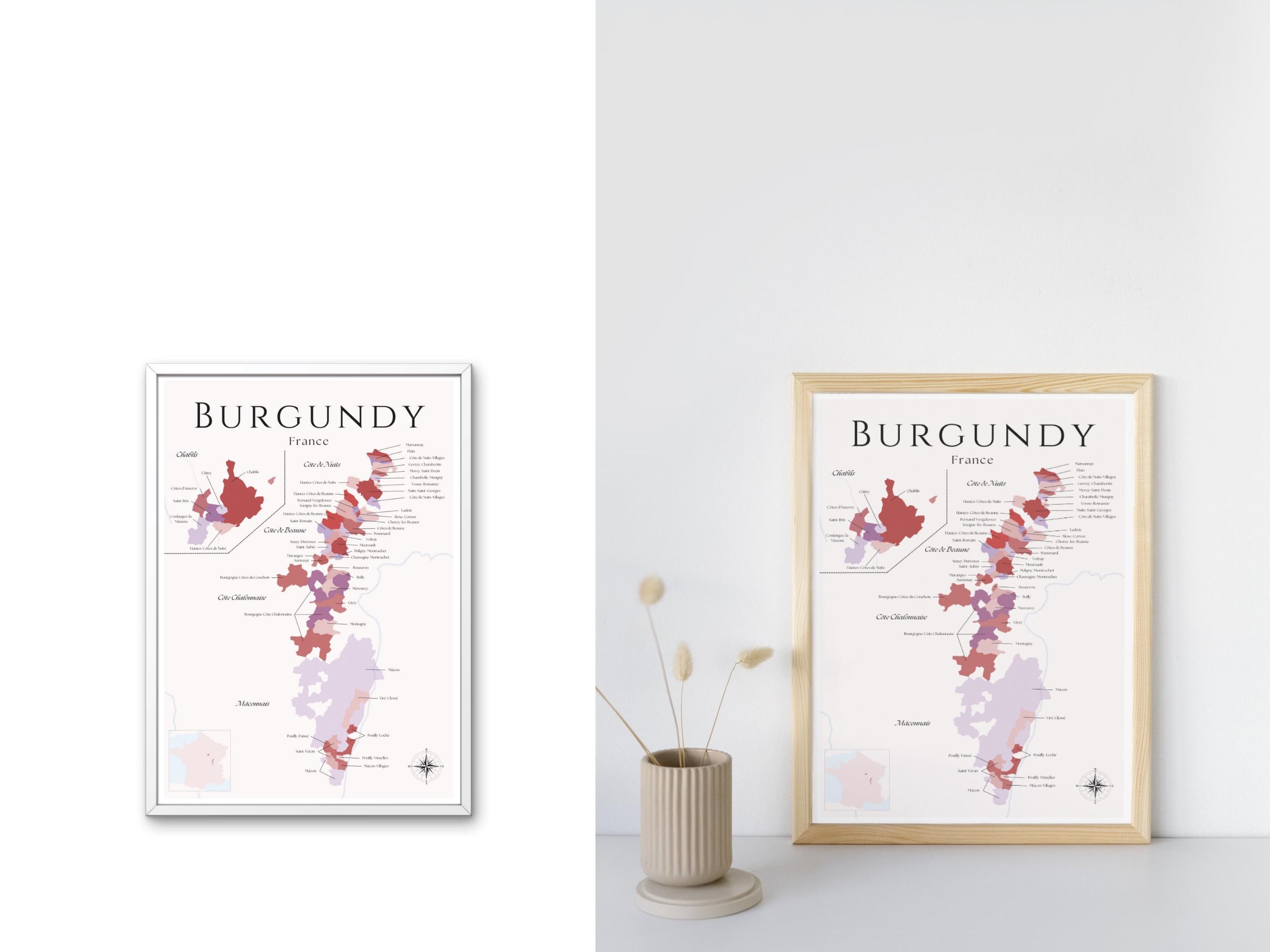 Burgundy Wine Map (digital Product): Elegant Wall Art & Wine Education ...