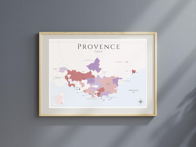 Provence Wine Map (physical Print, Unframed): Elegant Wall Art & Wine ...