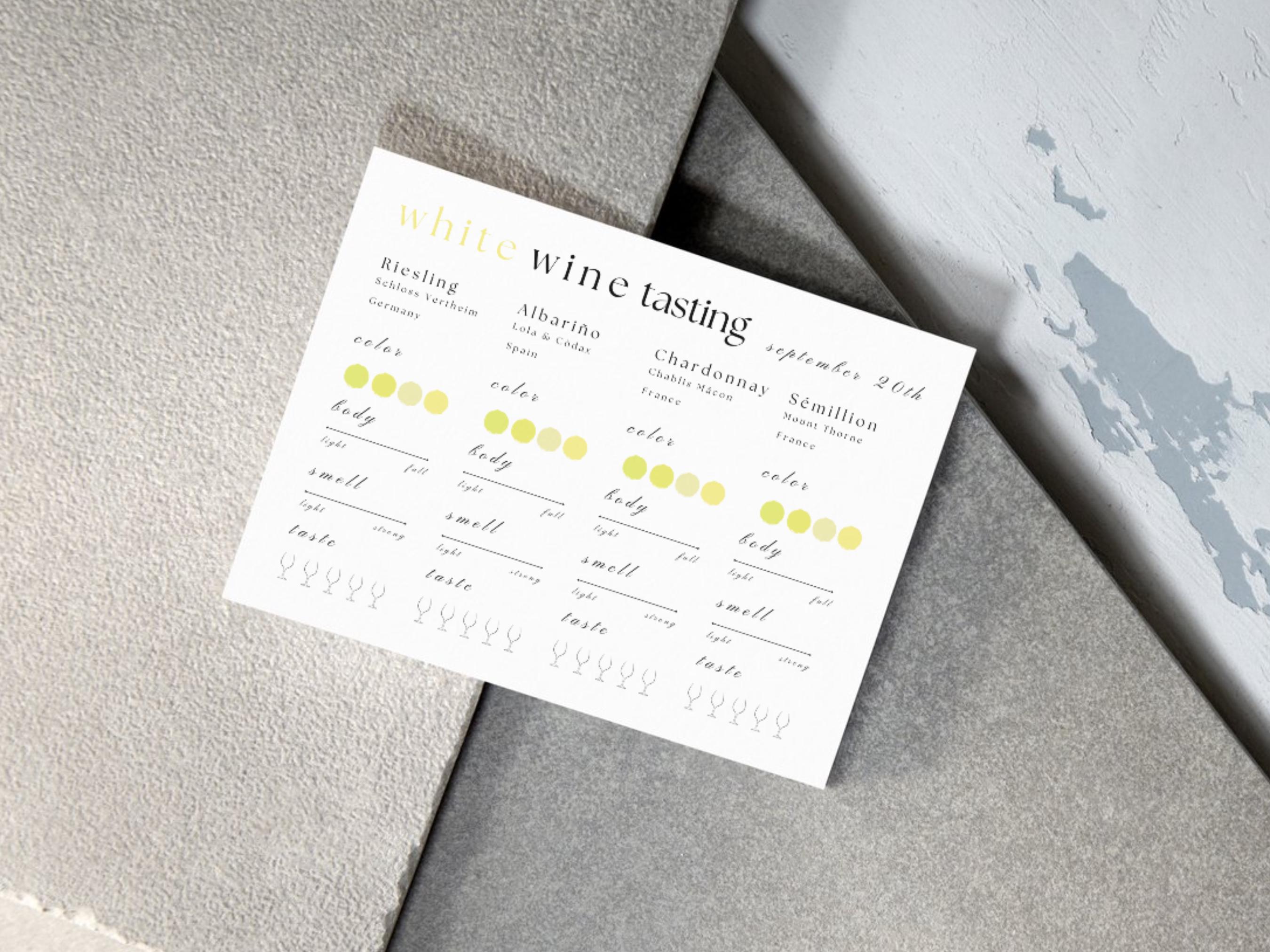 Editable and Customisable White Wine Tasting Scorecard: Printable Note ...